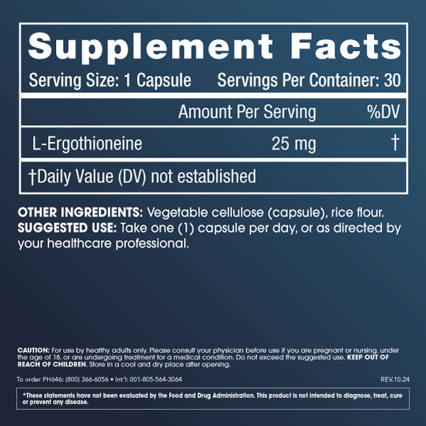 Ergothioneine (25 mg, 30 capsules) | ProHealth.com