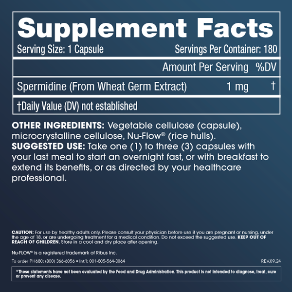 Pure Spermidine - 1 mg, 180 softgels | ProHealth.com