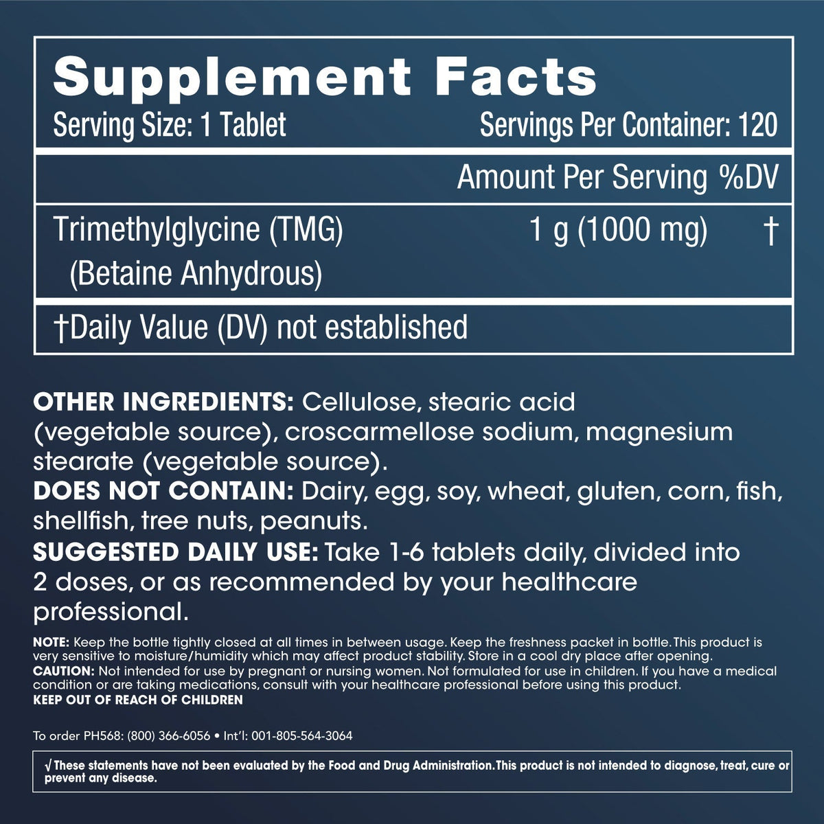 TMG Pro Tablets (1000 mg, 120 tablets) by ProHealth Longevity ...